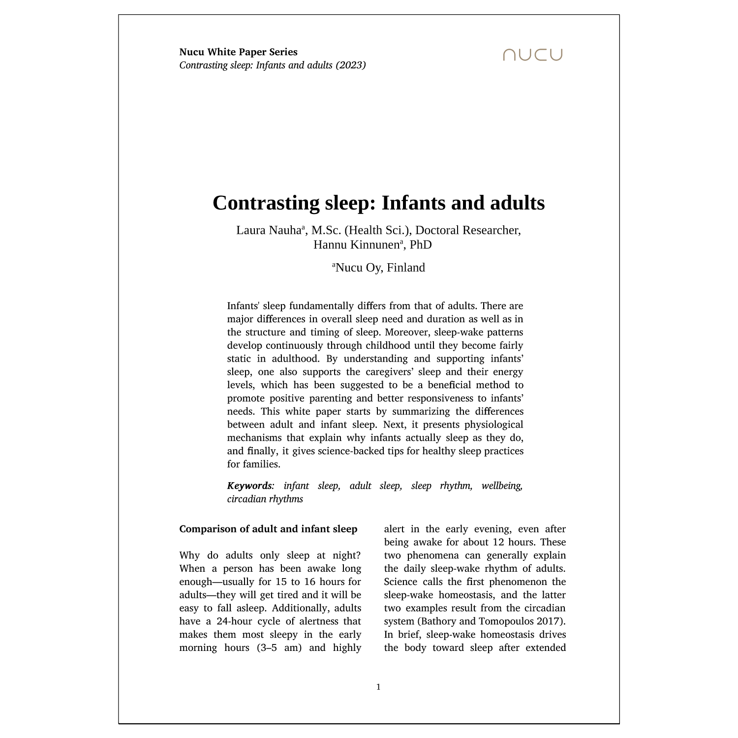 Contrasting sleep: Infants and adults – Nucu